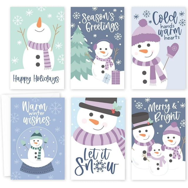 24 Snowman Christmas Holiday Cards Bulk With Envelopes - Happy Holiday ...