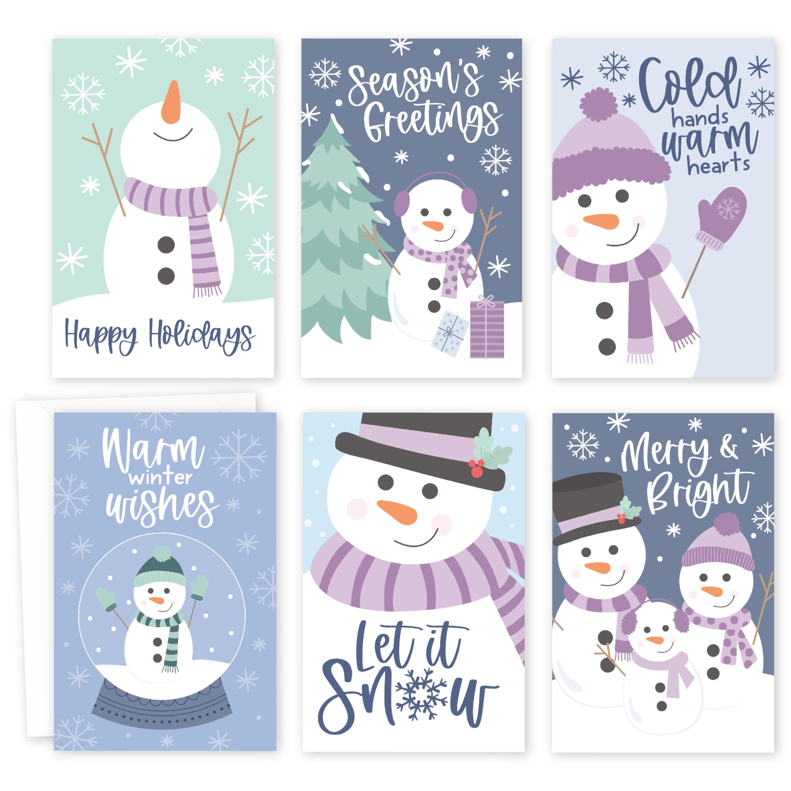 24 Snowman Christmas Holiday Cards Bulk with Envelopes - Happy Holiday ...