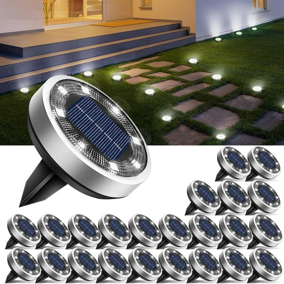 24 Solar Ground Lights Outdoor, 8 Solar Disc Lights IP65 Flat Solar ...