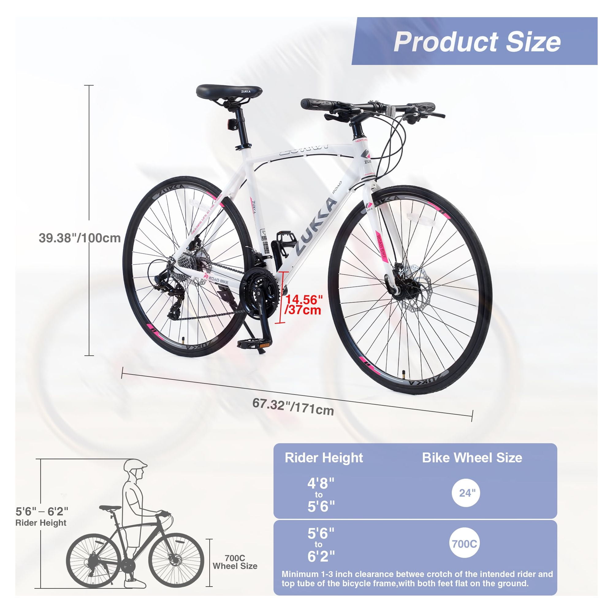24-Speed Hybrid Bike with Disc Brake, 700C Road Bike for Men and Women ...