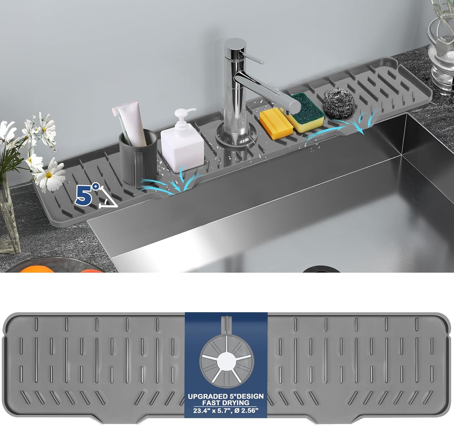 24" Splash Guard Plus Size Silicone Sink Faucet Drying Mat Handle Drip ...