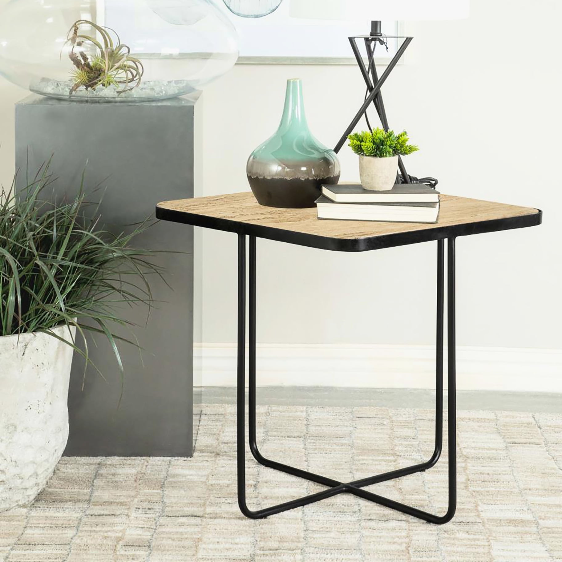 24" Square Contemporary Table With Black Metal Base For Living Modern ...