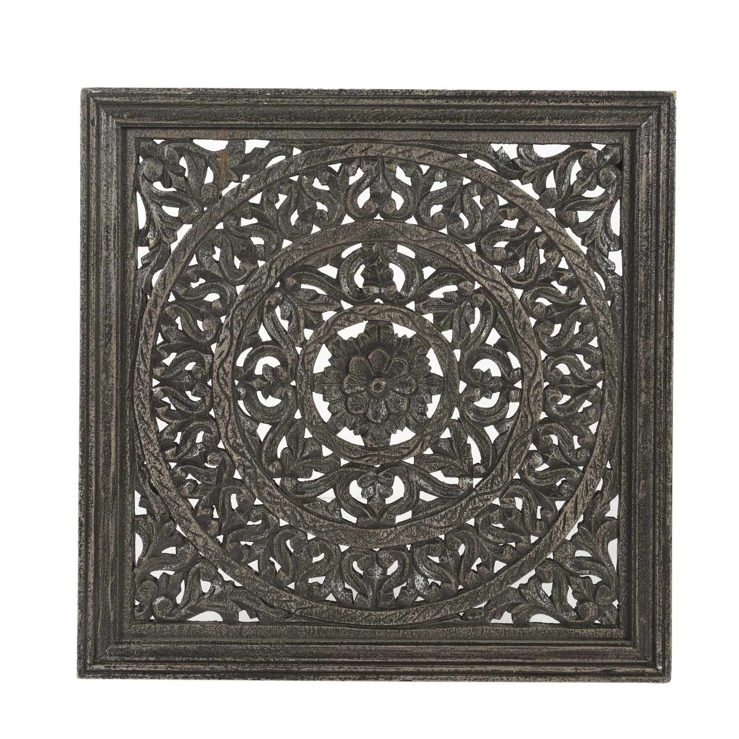 24" Square Lattice Carved Solid Wood Framed Wall Panel | Indian Jali ...