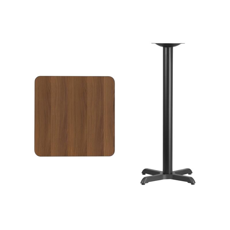 24" Square Walnut Laminate Table Top With Bar Height X Base - Bar ...