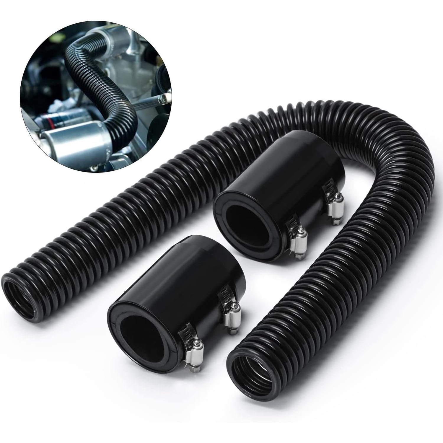 24" Stainless Steel Radiator Flexible Coolant Water Hose Kit W/Cap ...