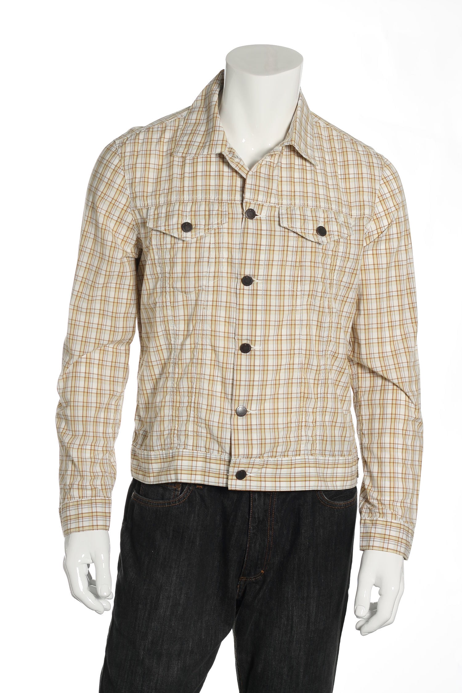 24 Standard Mens Cotton Short Length Jacket (Medium, Yellow Plaid ...