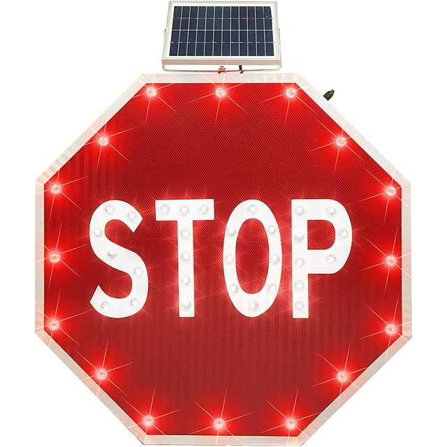 ALLEXCENT 24'' STOP Sign, Solar Powered LED Blinking Traffic Warning ...