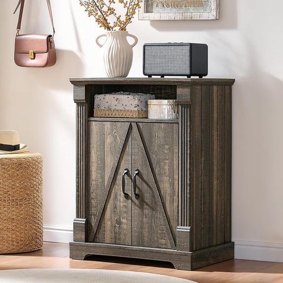 24" Storage Cabinet - Dark Rustic Oak Freestanding Buffet Sideboard ...