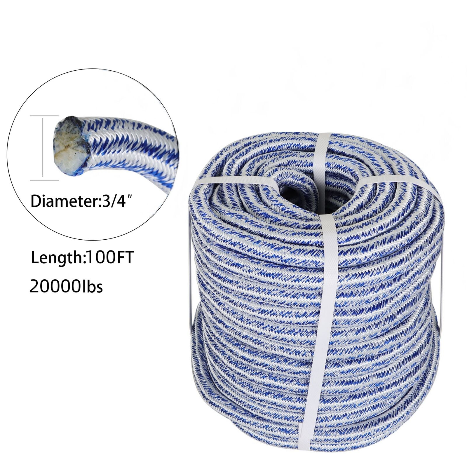 24 Strand Braid Polyester Rope 3/4" × 100' Arborist Tree Climbing Rope ...