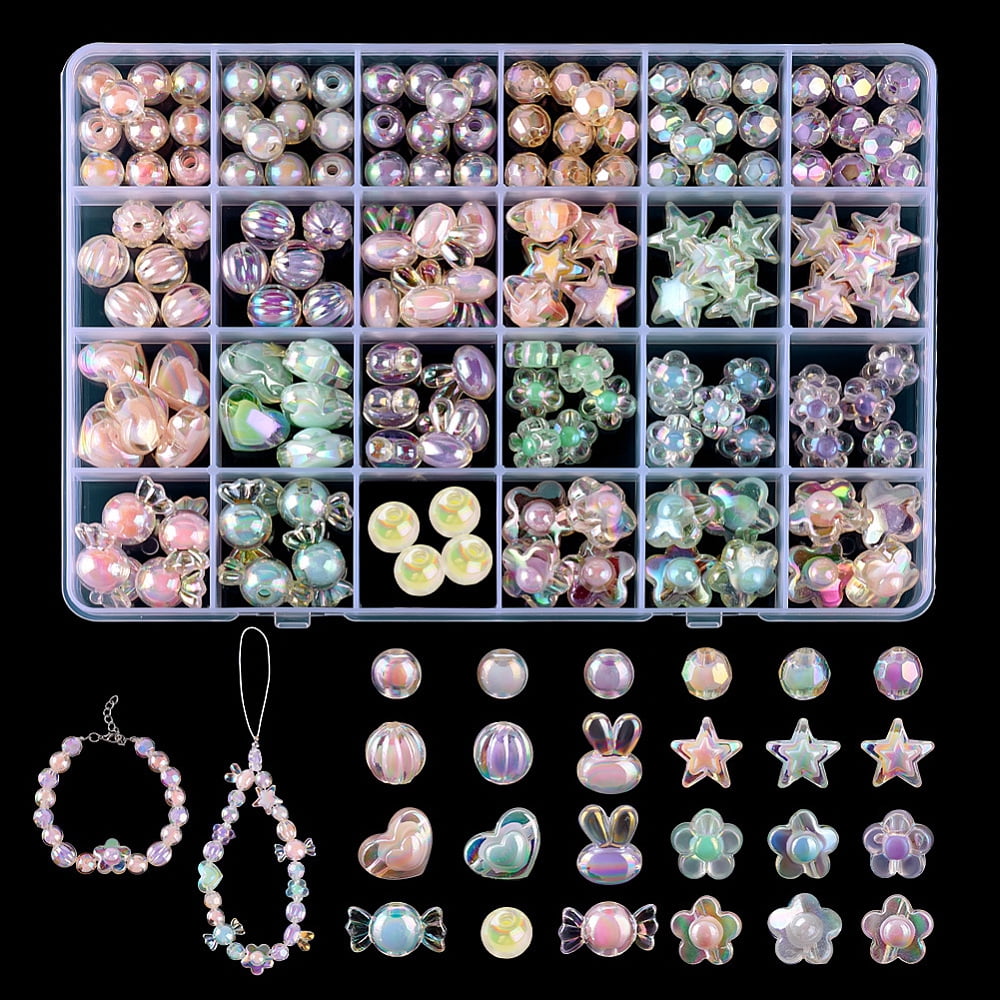 24 Style Transparent Acrylic Beads Bead in Bead AB Color Flower Heart ...