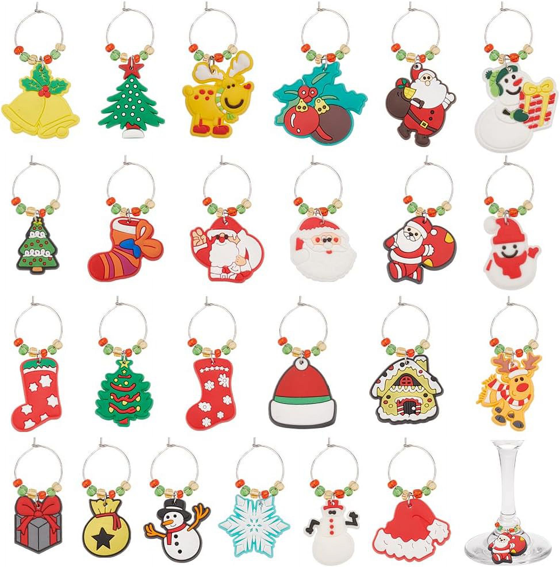 24 Styles Christmas Theme Wine Glass Charms Christmas Tree Elk Holiday ...