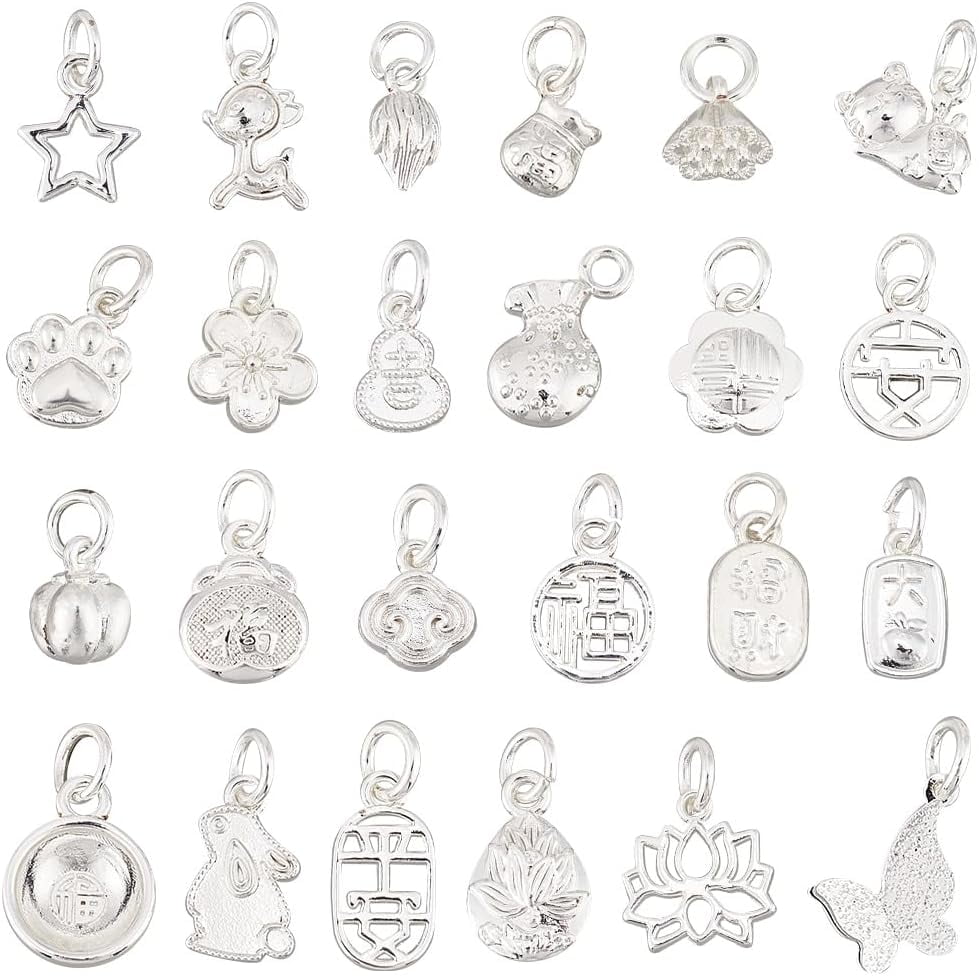 24 Styles Lucky Charms Pendants Brass Silver Charms Animal Butterfly ...