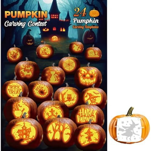 24 Styles Pumpkin Carving Stencils - Halloween Patterns & Templates for ...