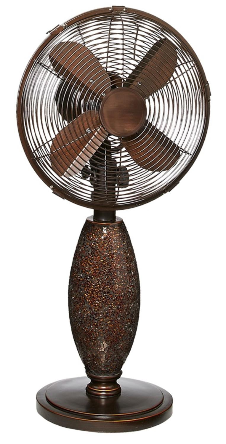 24" Stylish Chocolate Brown and Amber Glass Oscillating Table Top Fan ...