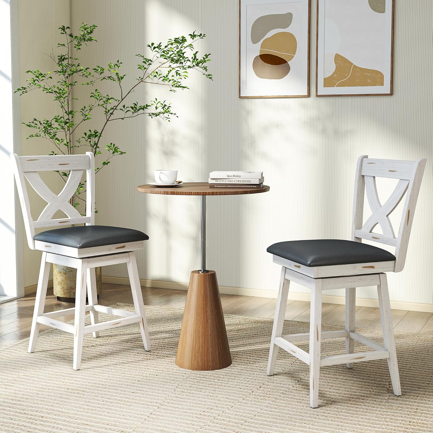 24" Swivel Bar Stools Set of 2, Swivel Counter Height Stools with Back ...