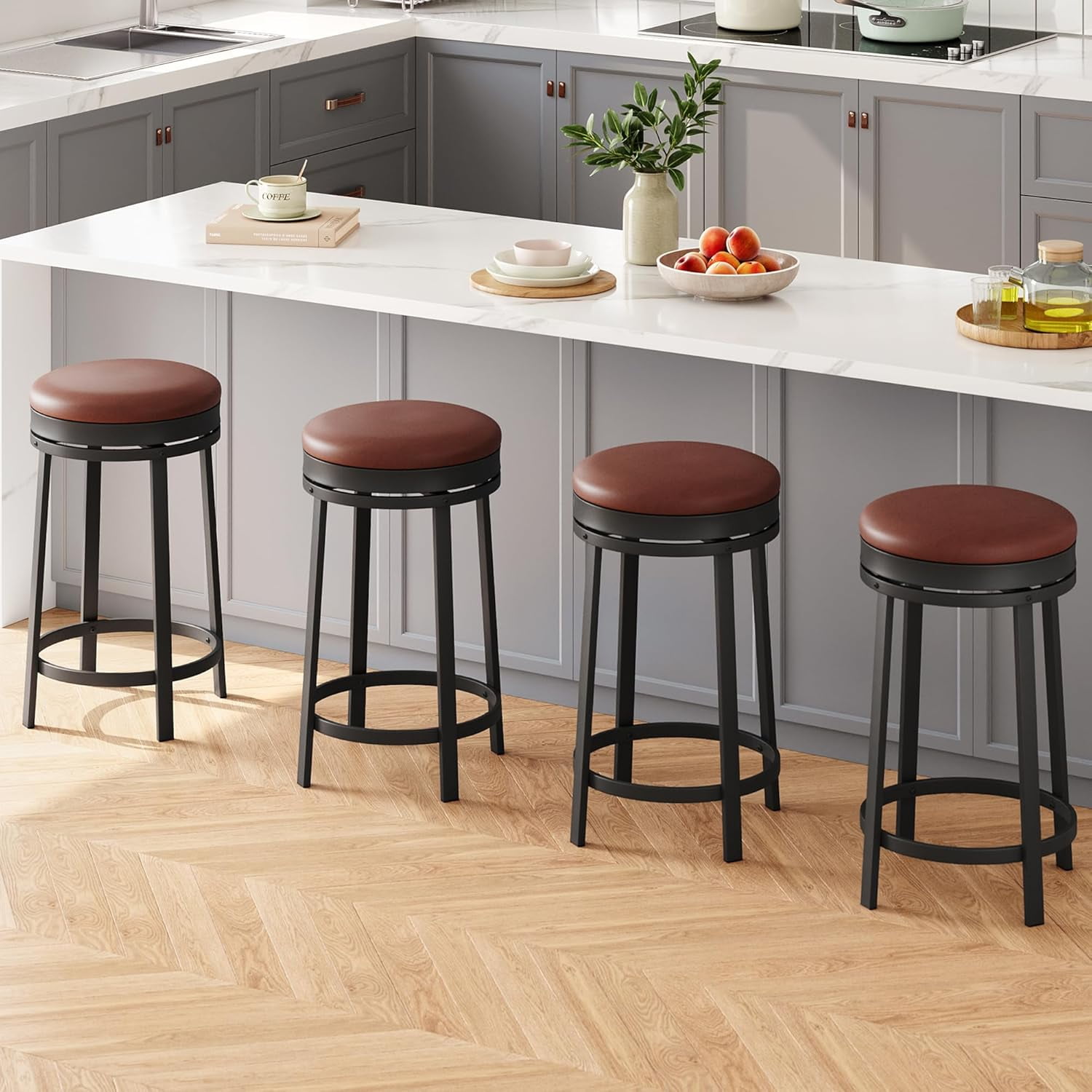 24'' Swivel Bar Stools Set of 4 with Footrest, Modern Counter Height ...