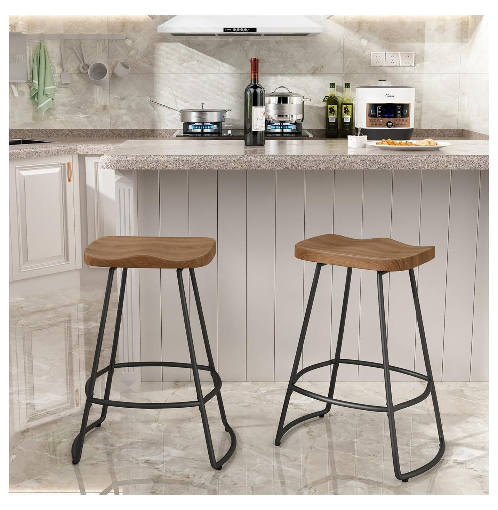 24" Swivel Bar Stools Set of 2 Industrial Backless Bartsools Metal ...