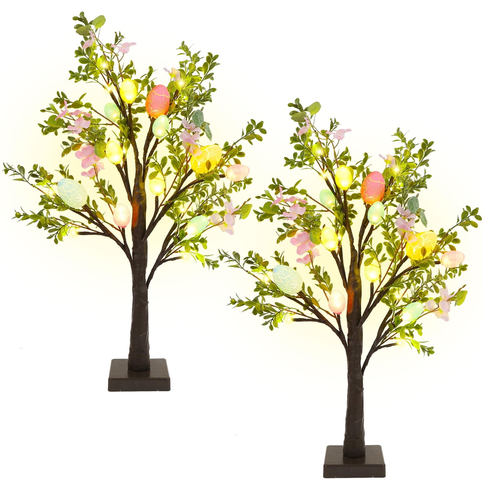 24" Tabletop Easter Egg Tree with LED Lights, 2ft Artificial Camellia ...