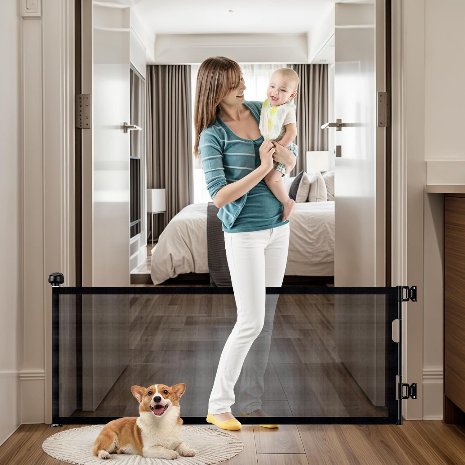 24"" Tall Retractable Baby Gates to Step Over, Short Dog Gates Pet Gate ...