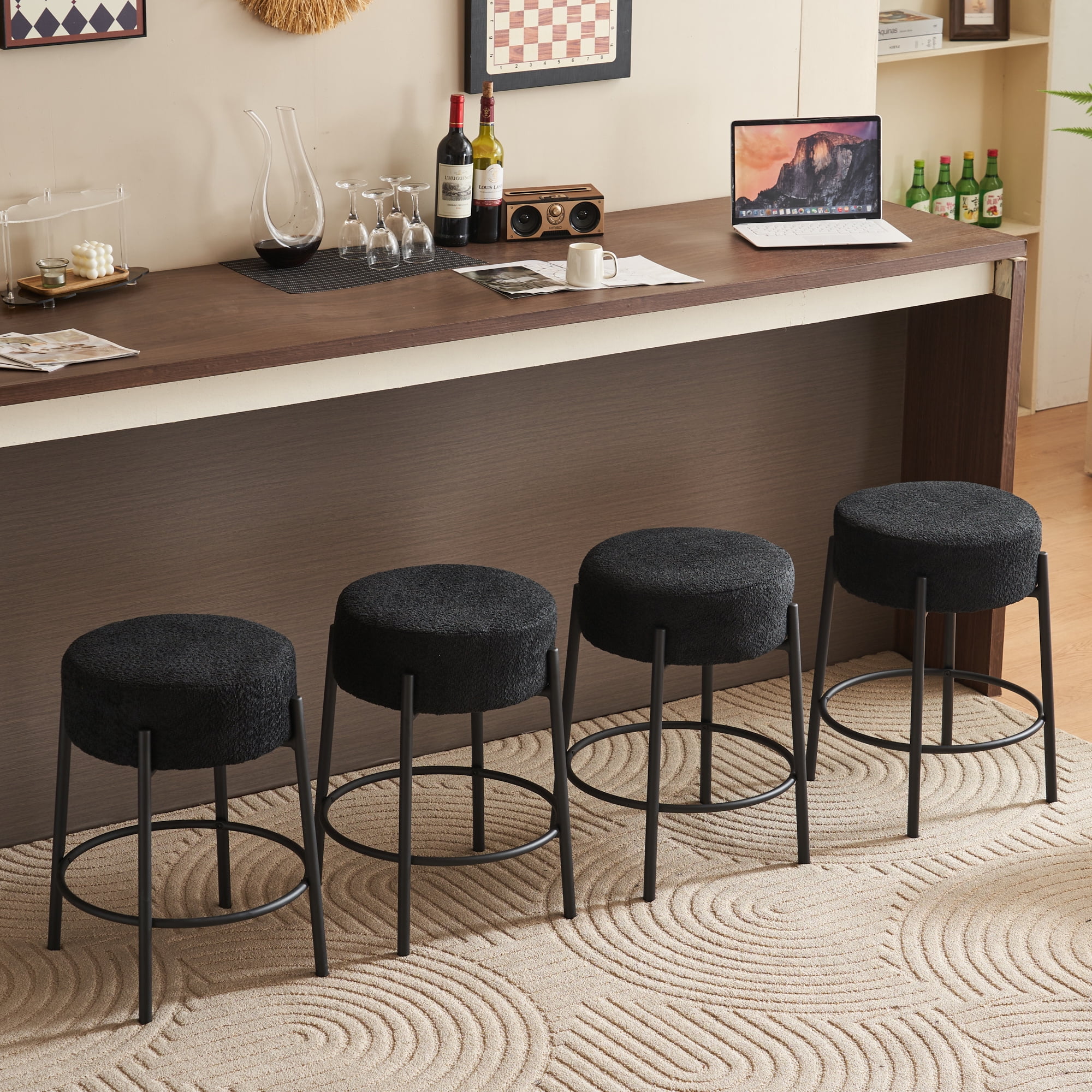 24" Tall Round Bar Stools Set of 2: Contemporary Upholstered Stools for ...