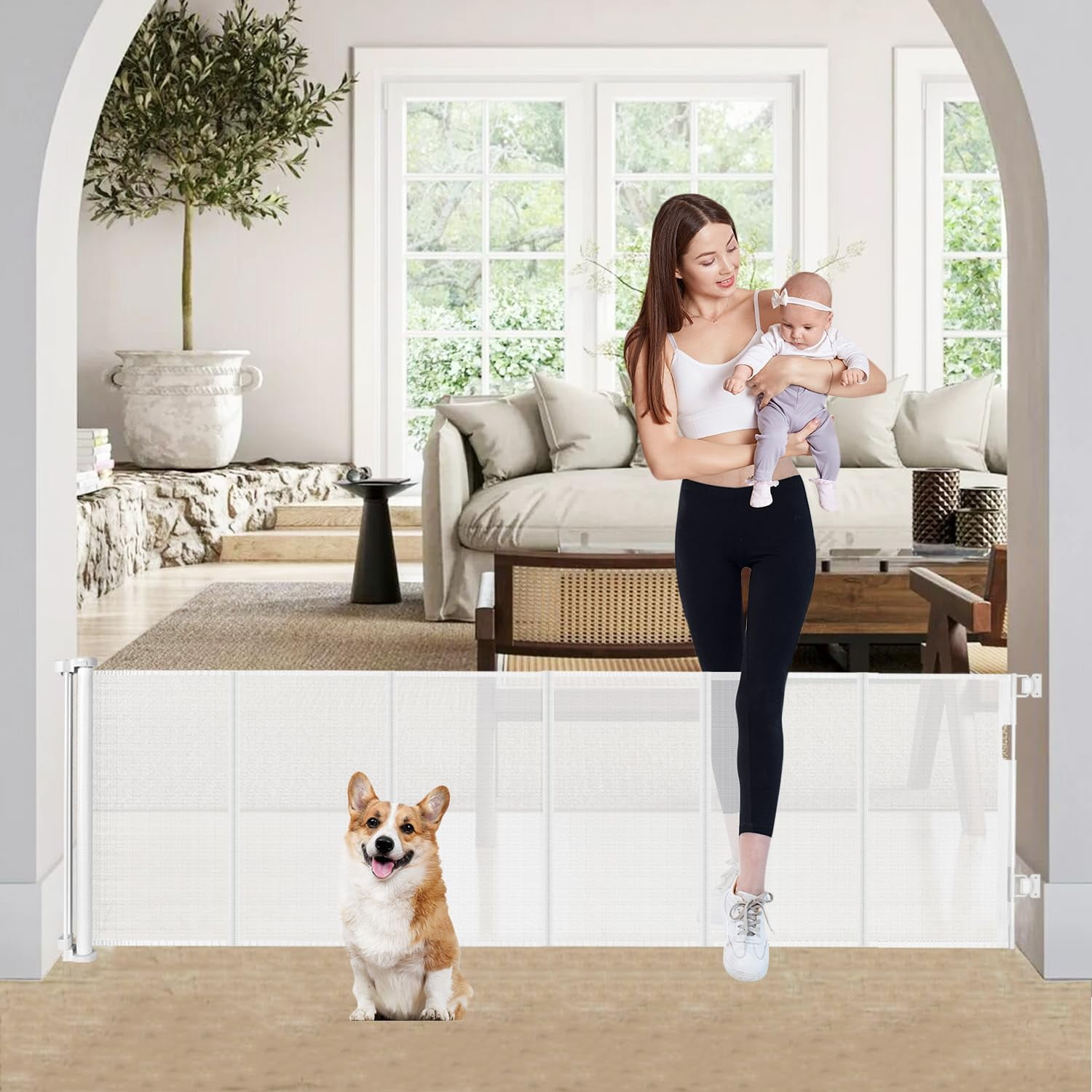 24" Tall X 80" Wide Retractable Baby Gates, Short Dog Gates To Step ...