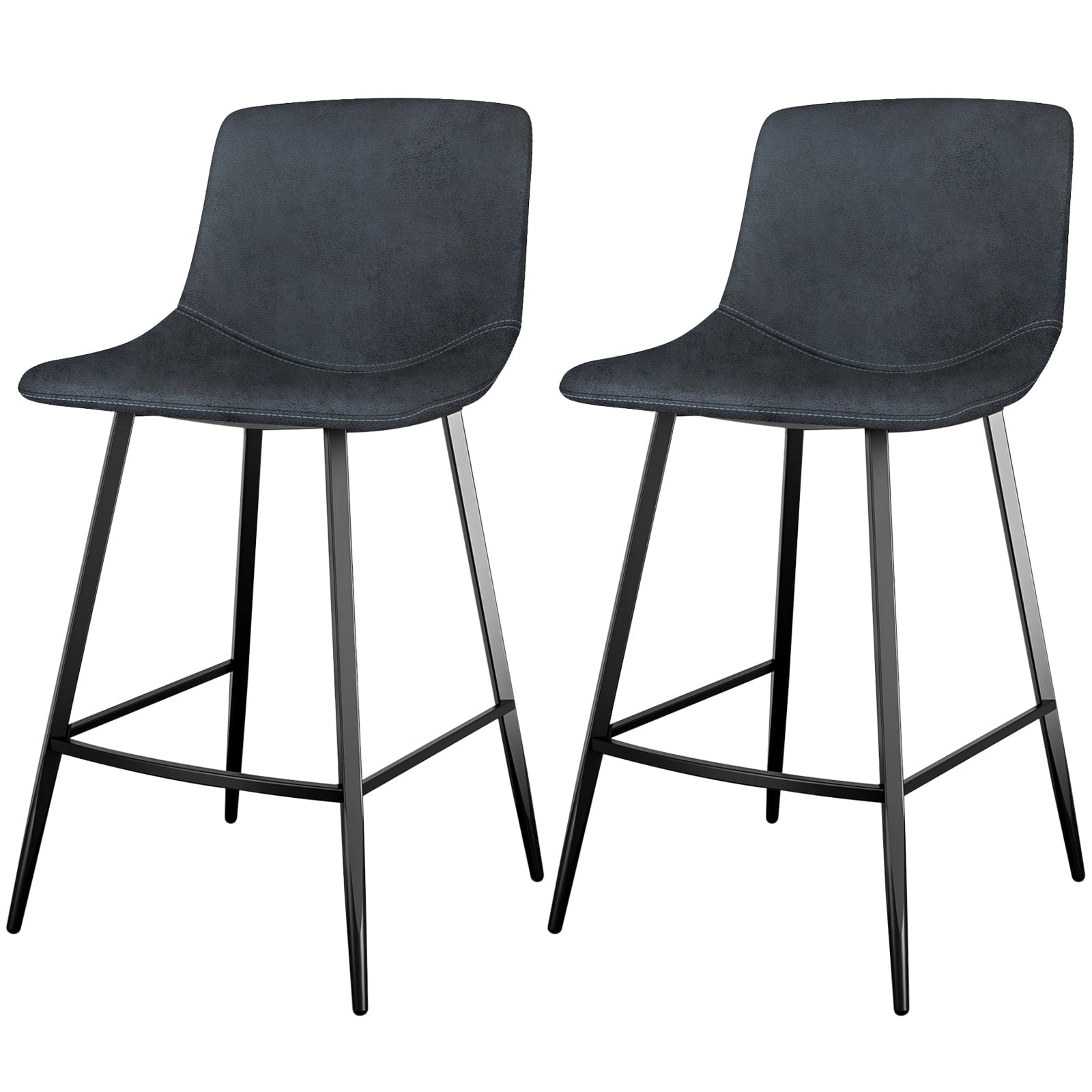 24" Modern Tech Cloth Navy Blue Counter Height Bar Stools with Backs ...