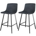 24" Tech Cloth Counter Height Bar Stools with Backs, Navy Blue, Set of ...