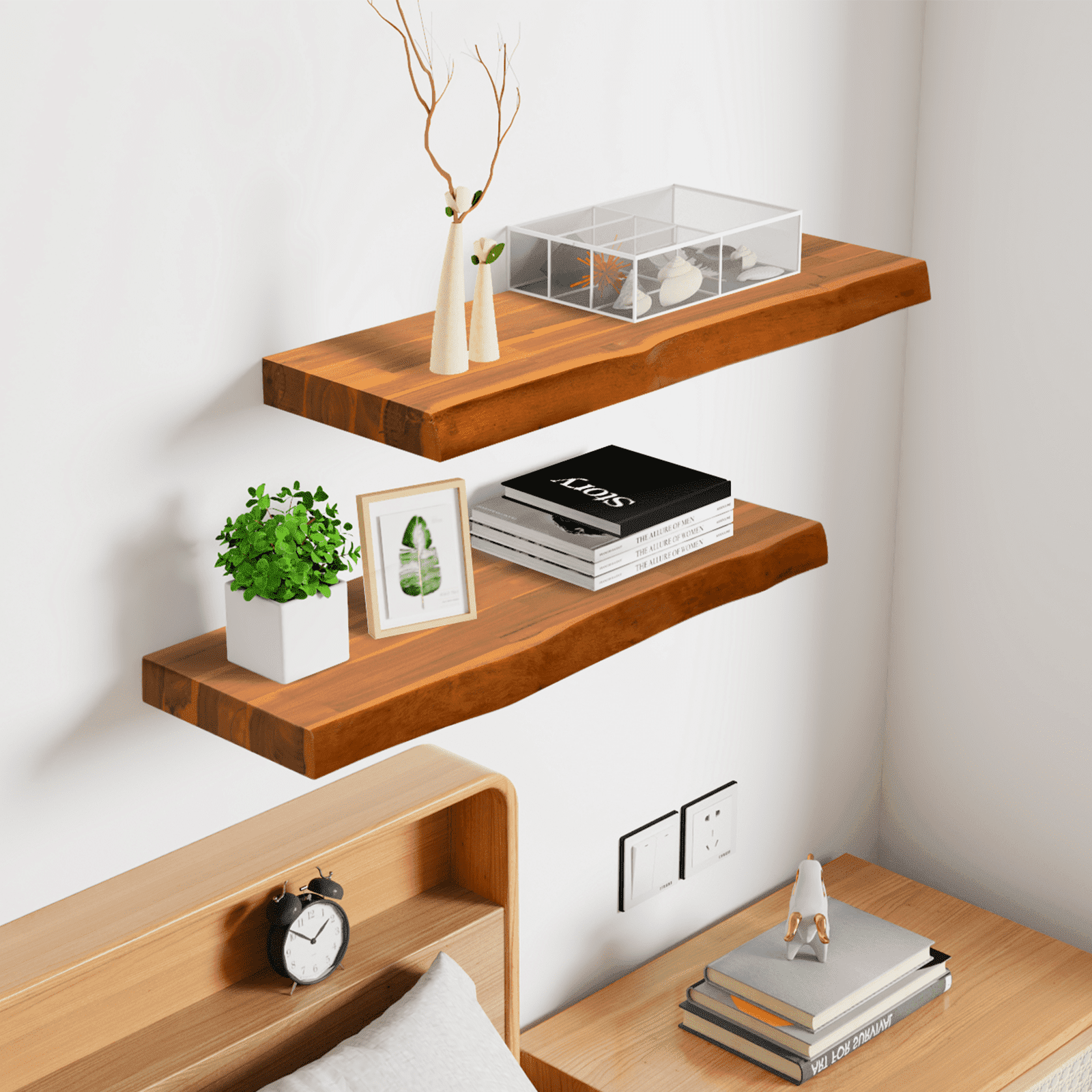 24'' Thick and Heavy Acacia Live Edge Floating Shelves Set of 2- Rustic ...