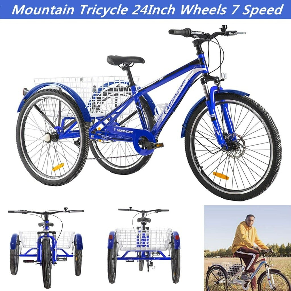 24" Three Wheels Cycling Adults Mountain Bike Tricycle 7 Speed Bicycle ...