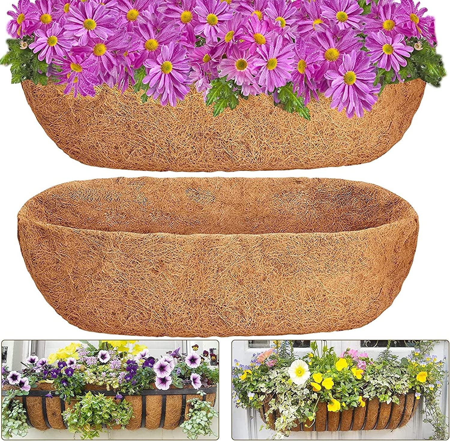 24'' Trough Coco Liner for Hanging Basket - Natural Coconut Fiber Planter Replacement Liner ...