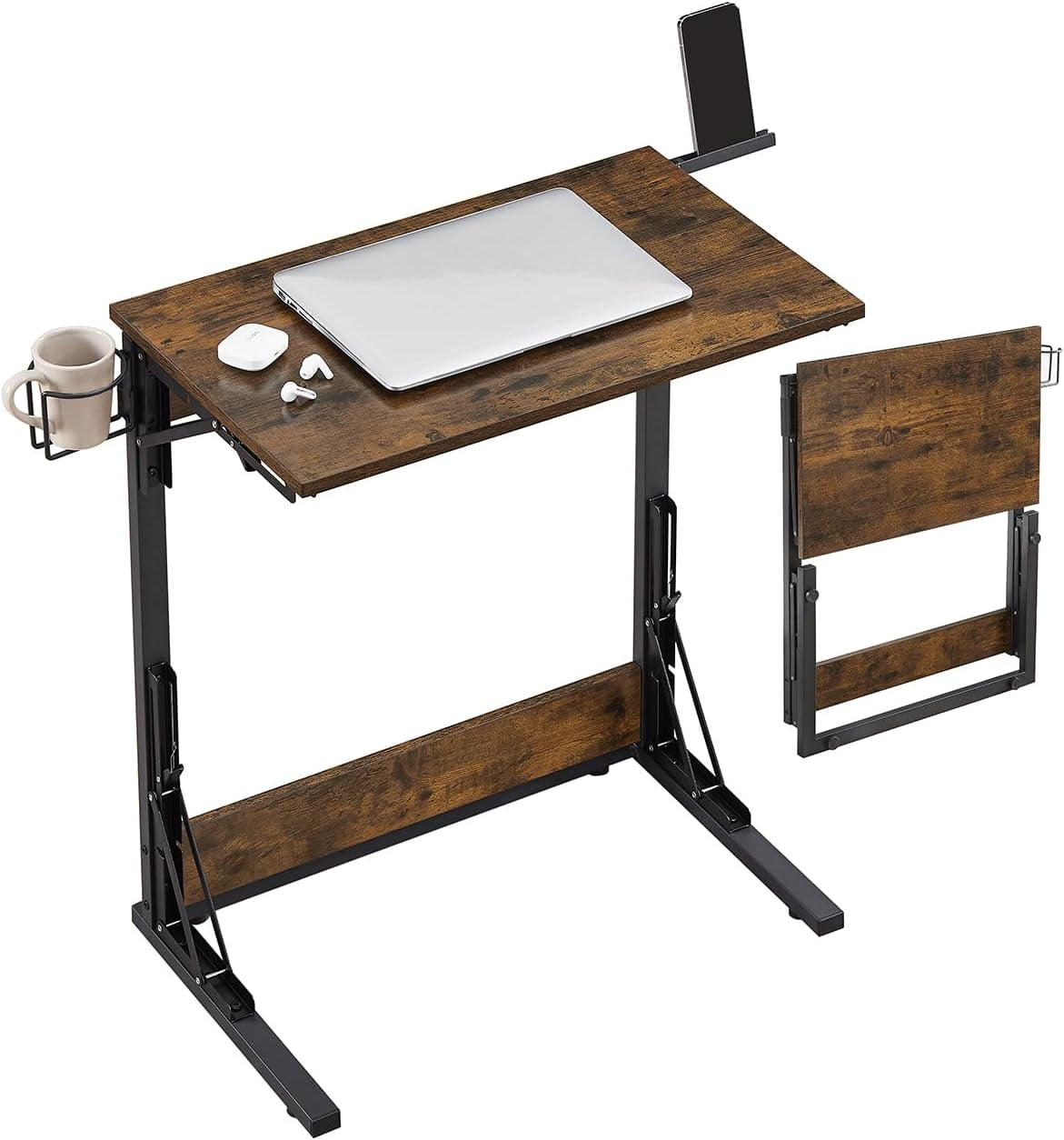 24" Upgraded Folding TV Tray Table, Foldable C Shaped End Table for ...