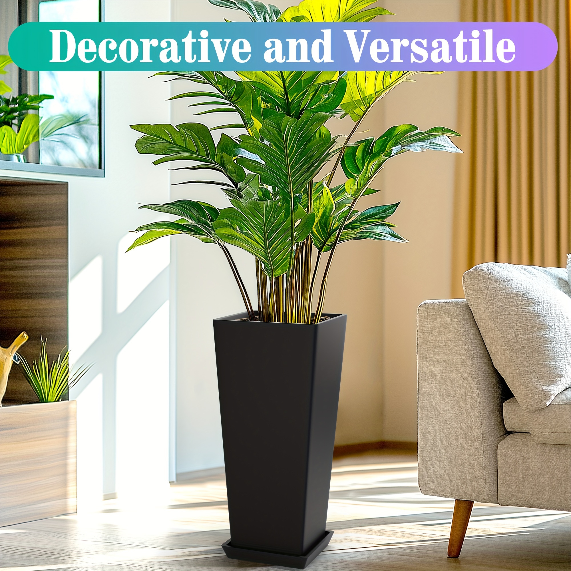 24" V-Shaped Outdoor Planters - Versatile Black Tall Tapered Garden ...