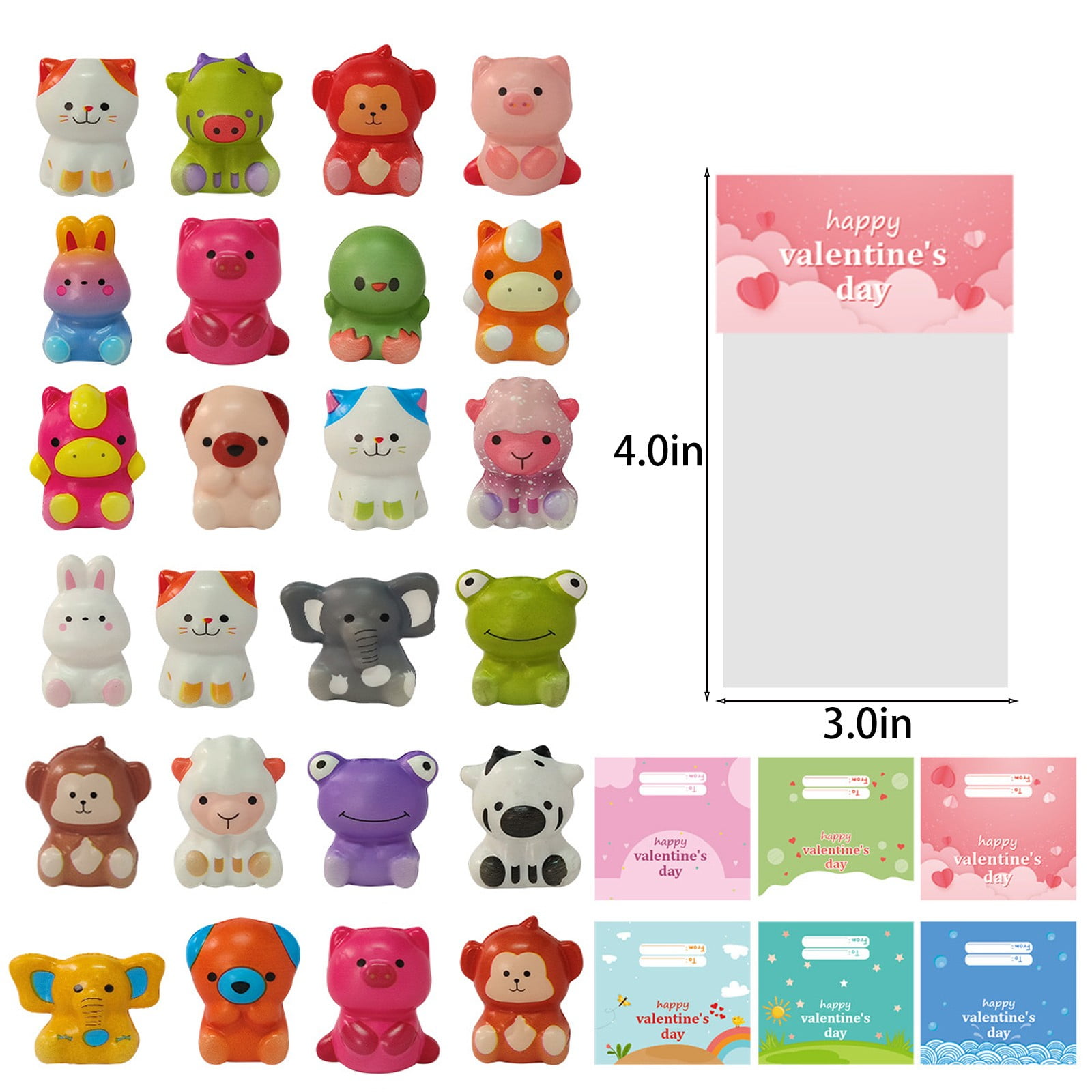 24 Valentine’s Day Cards with Kawaii Mochi Squishies for Kids, Animal ...