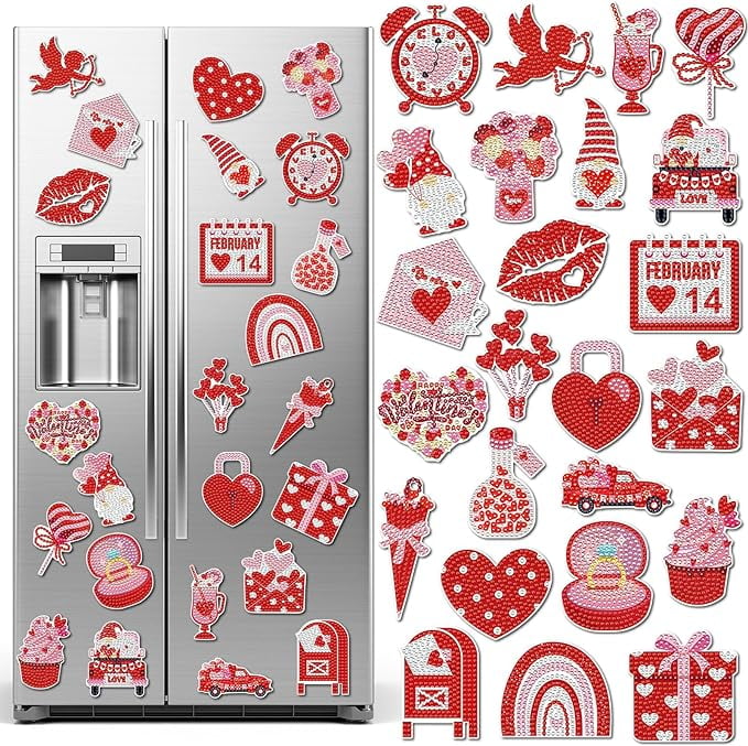 24 Valentine's Soft Magnetic Diamond Painting Refrigerator Magnet DIY ...