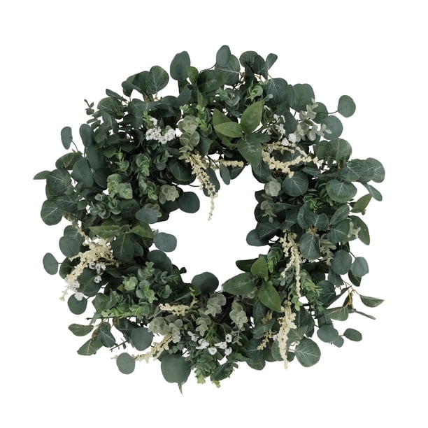 24" Vibrant Puleo International Artificial Eucalyptus Floral Spring Wreath - Walmart Business ...