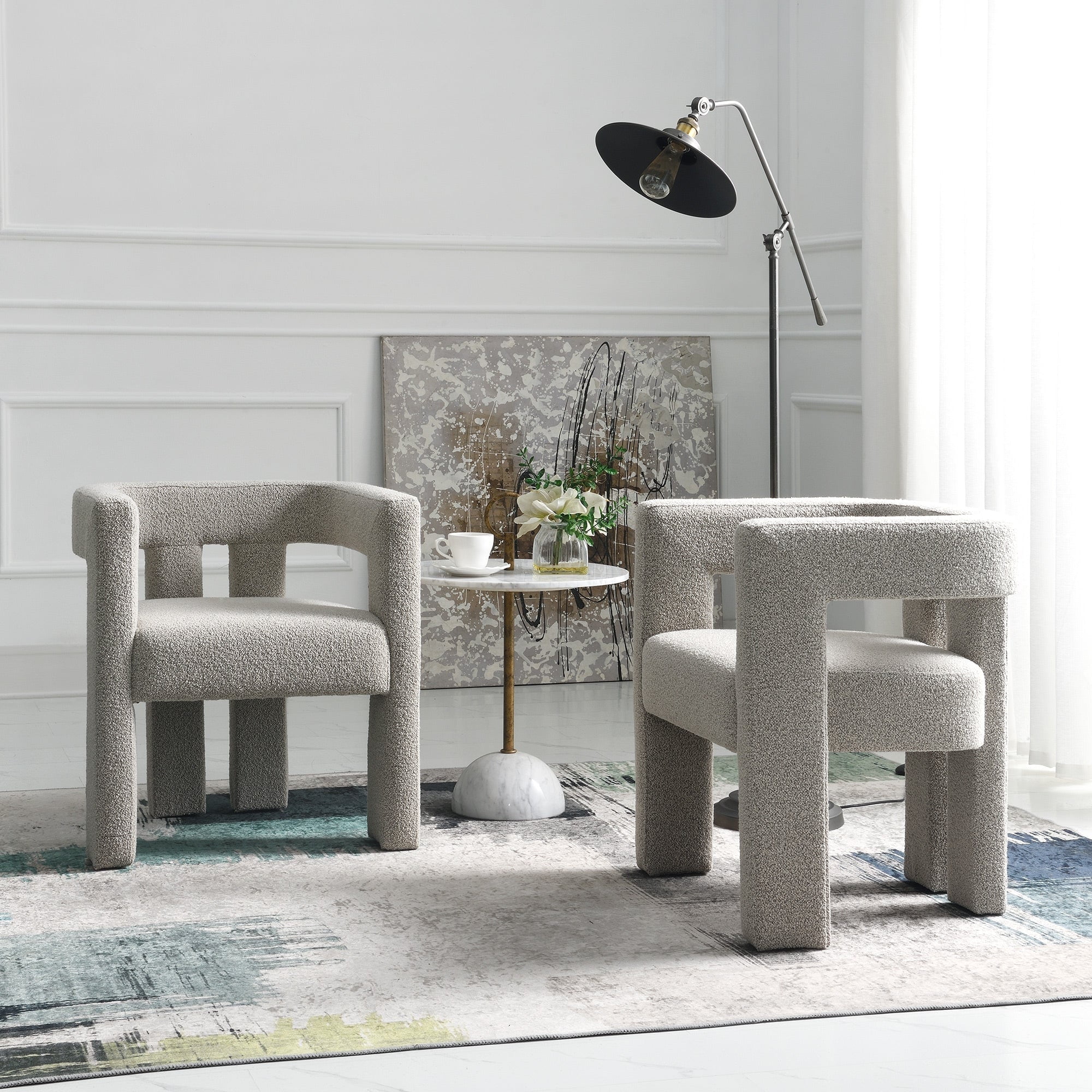 24" W Boucle Upholstered Armchairs Set of 2, Open-Back Accent Chairs ...