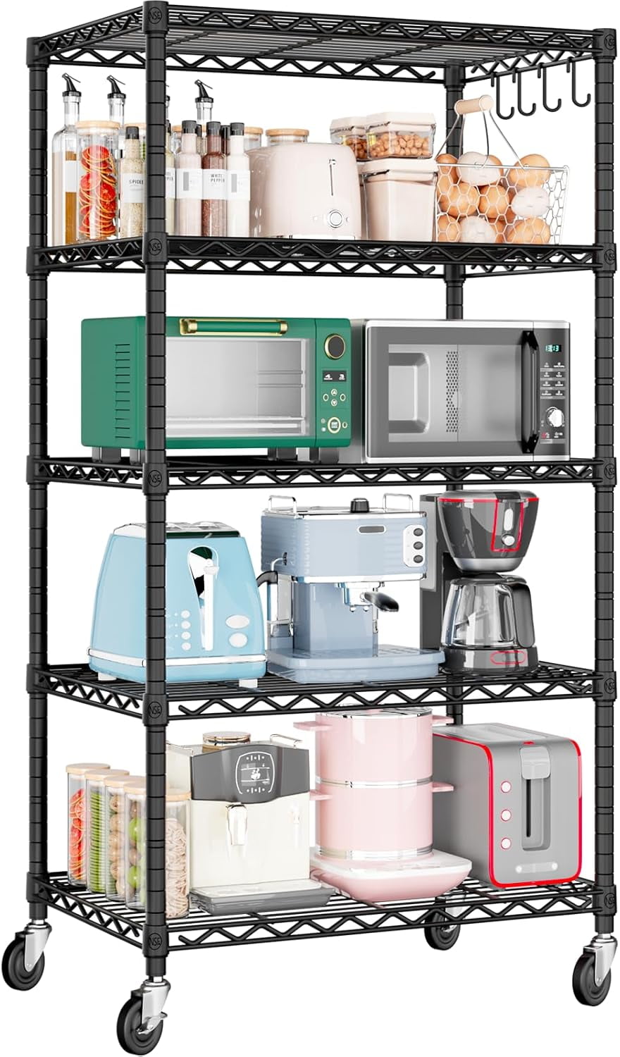 24" W x 18" D x 75" H Wire Storage Shelves with Wheels, 5 Tier Heavy ...