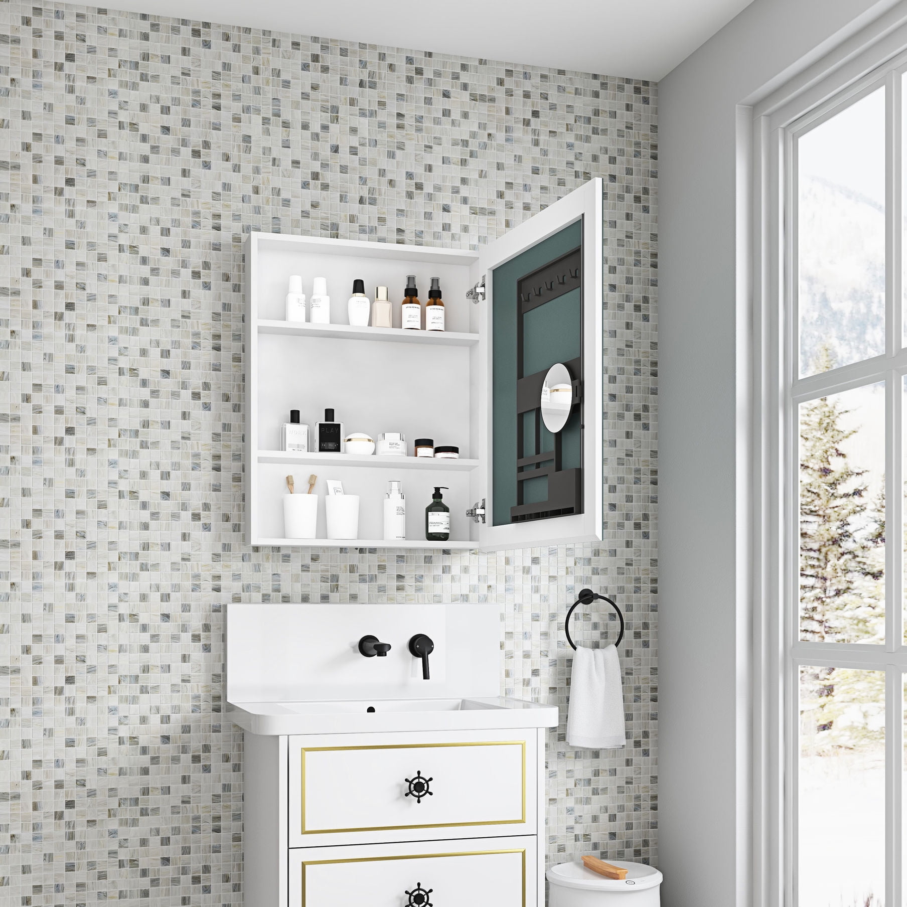 24''W x 30''H Bathroom Mirror Storage | 2-in-1 Cabinet, Wall Mounted ...