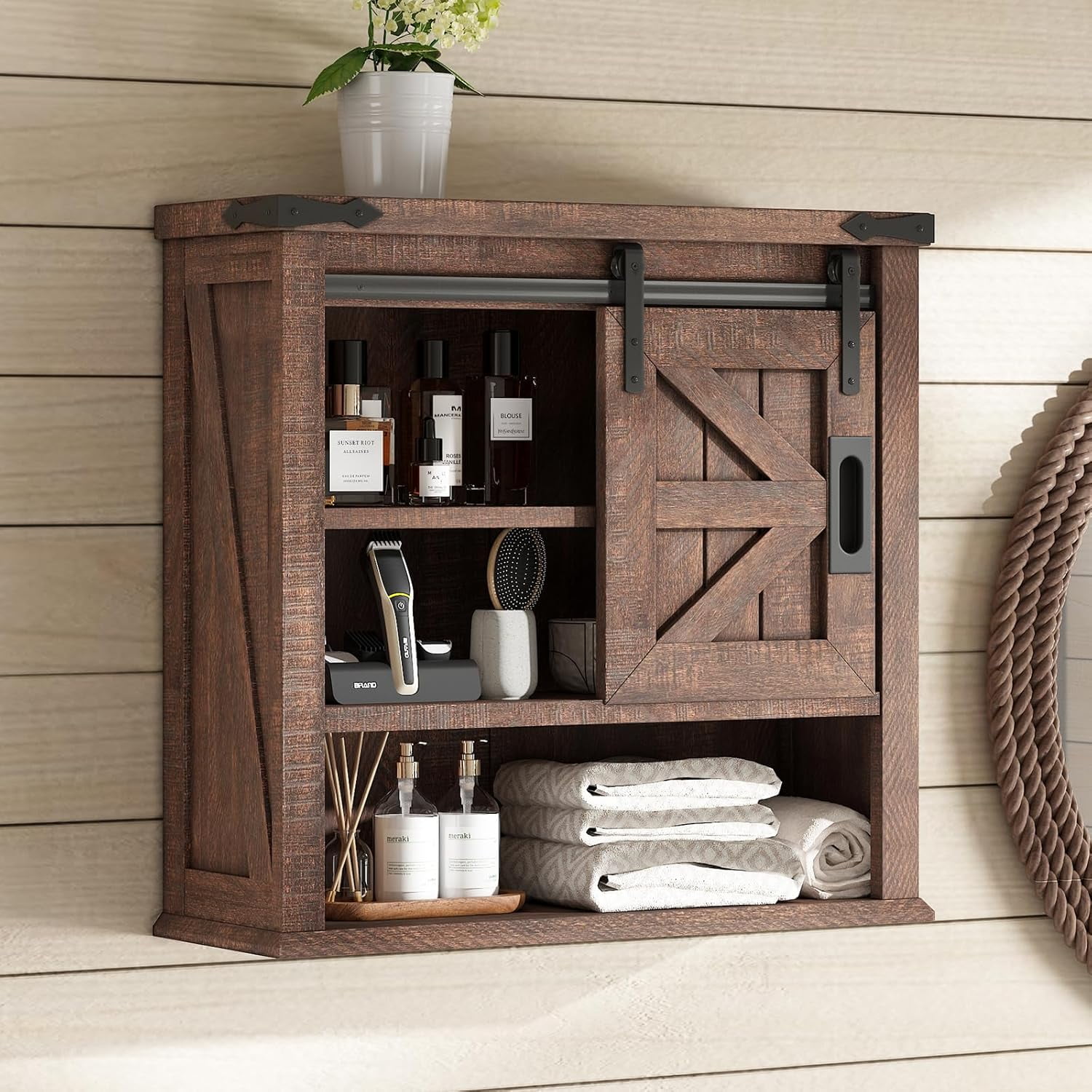 24" Wall Cabinet, Farmhouse Storage Cabinet with Sliding Barn Door ...