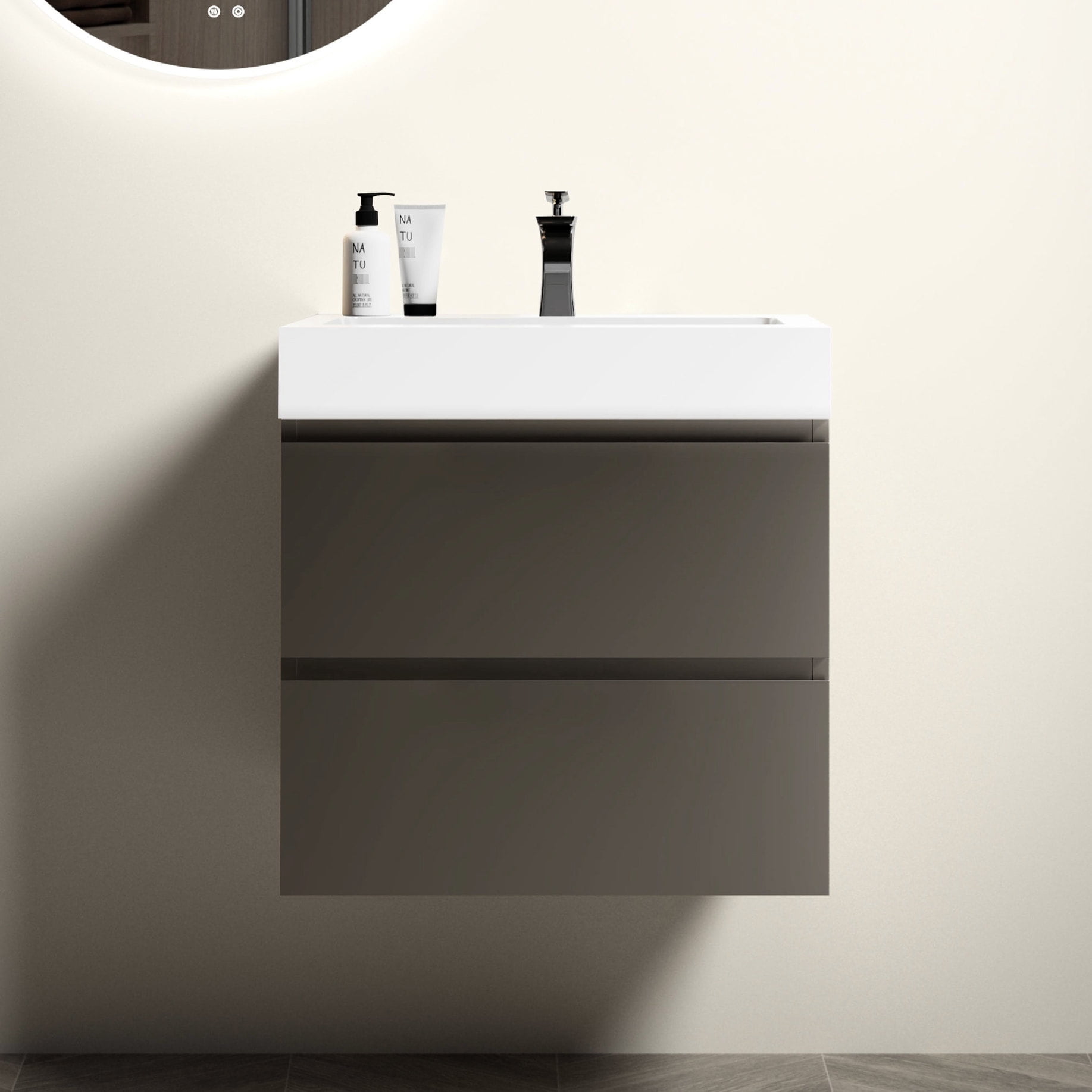 24" Wall-Mounted Floating Bathroom Vanity | Handle-Free Design for ...