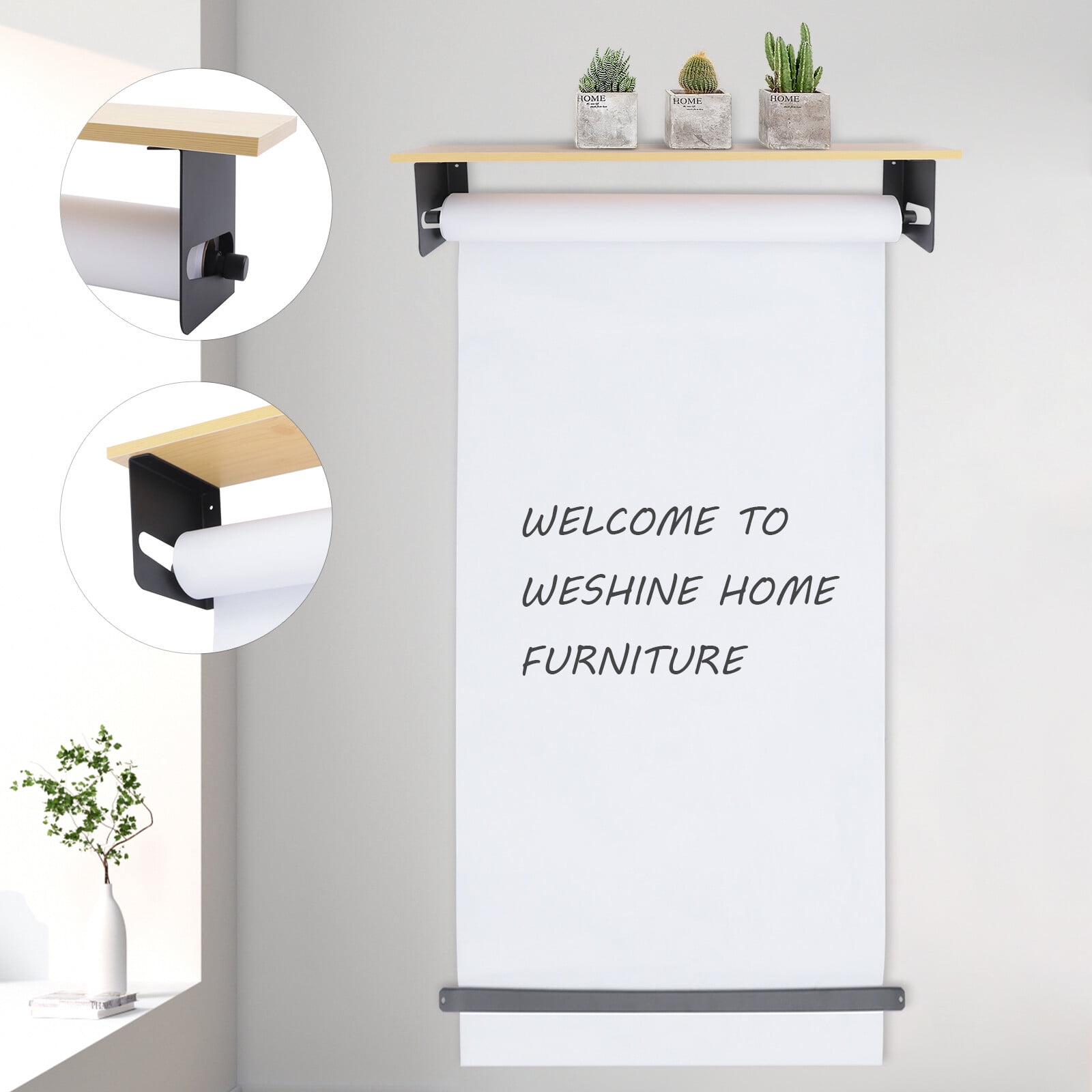 24" Wall Mounted Kraft Paper Roll Holder Dispenser Paper Roll Cutter ...