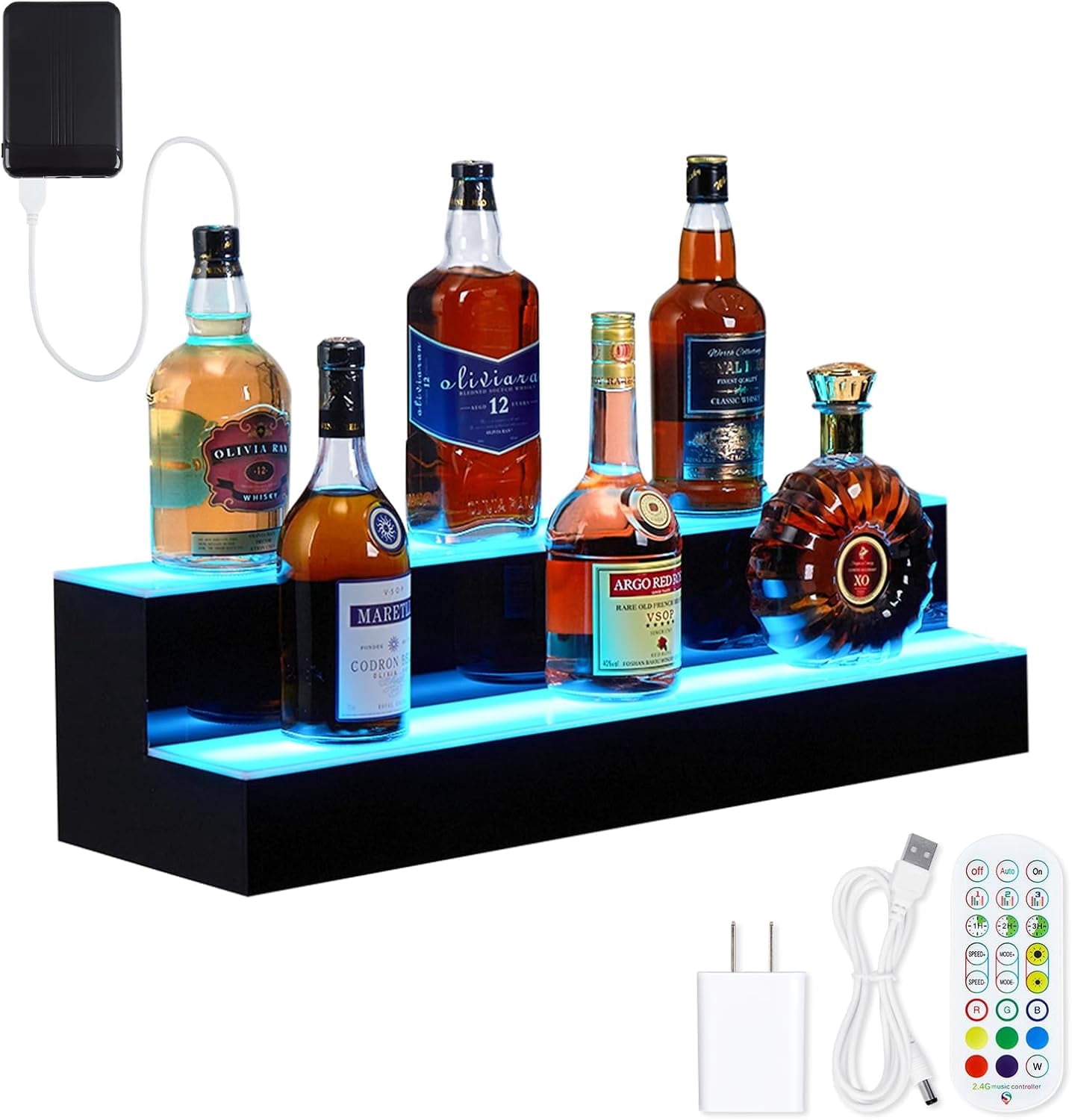 24" Wall-Mounted LED Display Shelf – 2-Tier with Remote Control ...