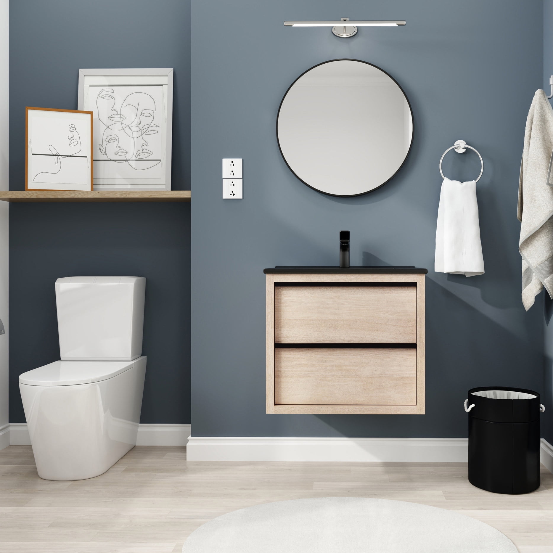 24" Wall - Mounted Modern Bathroom Vanity | Storage Box in Drawers for ...