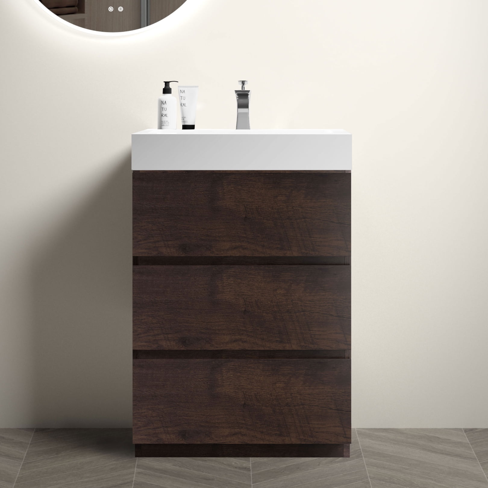 24" Walnut Bathroom Vanity with Sink, Freestanding Modern Bathroom ...