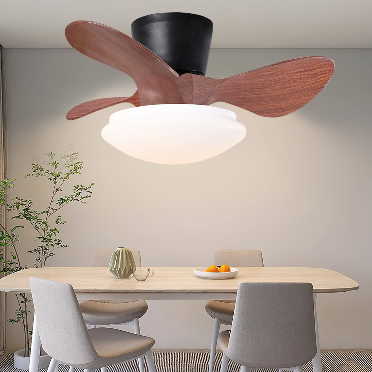 24” Walnut Ceiling Fan LED 18W Remote Control Modern Flush Mount ...