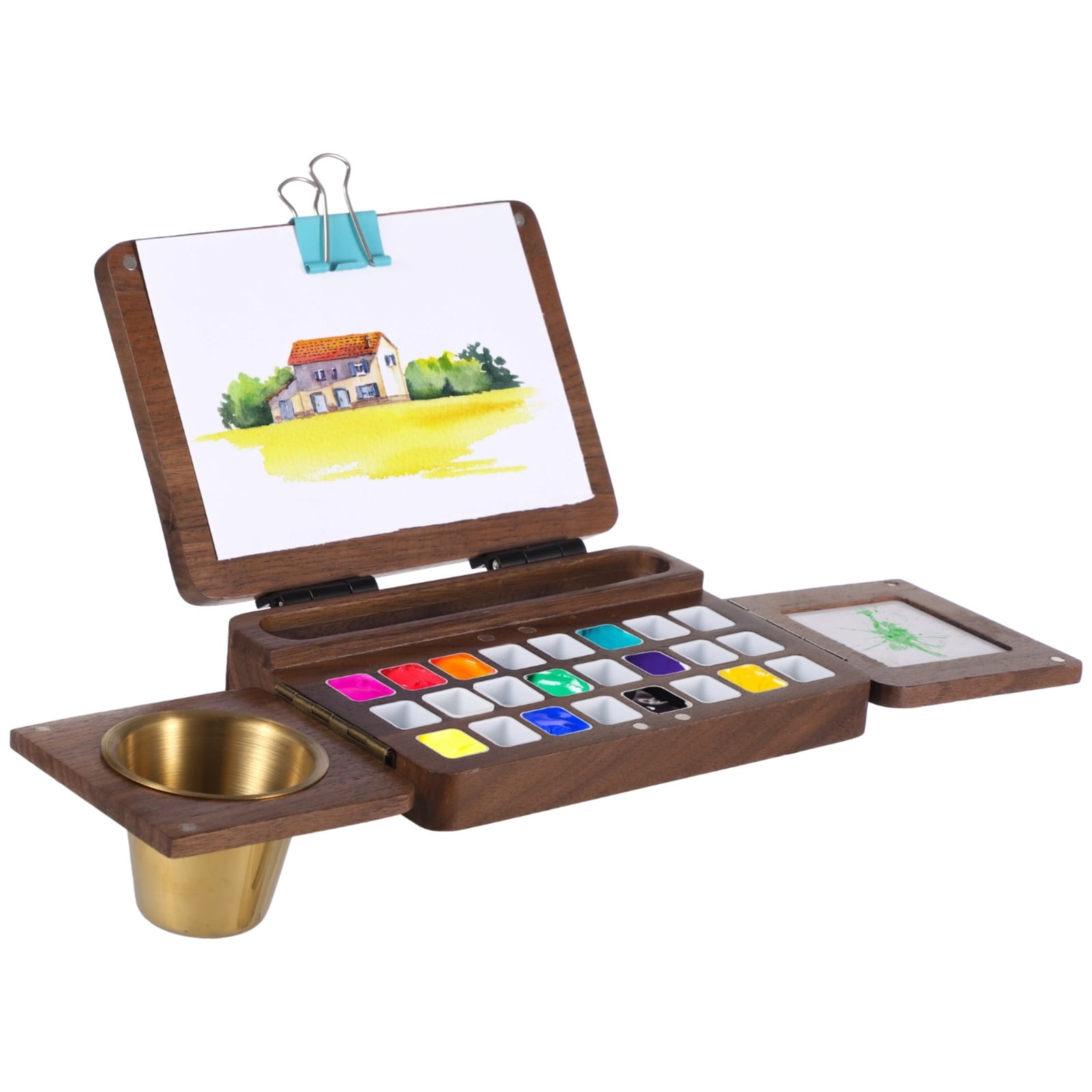 24 Well Portable Watercolor Palette, Walnut Travel Paint Box With ...