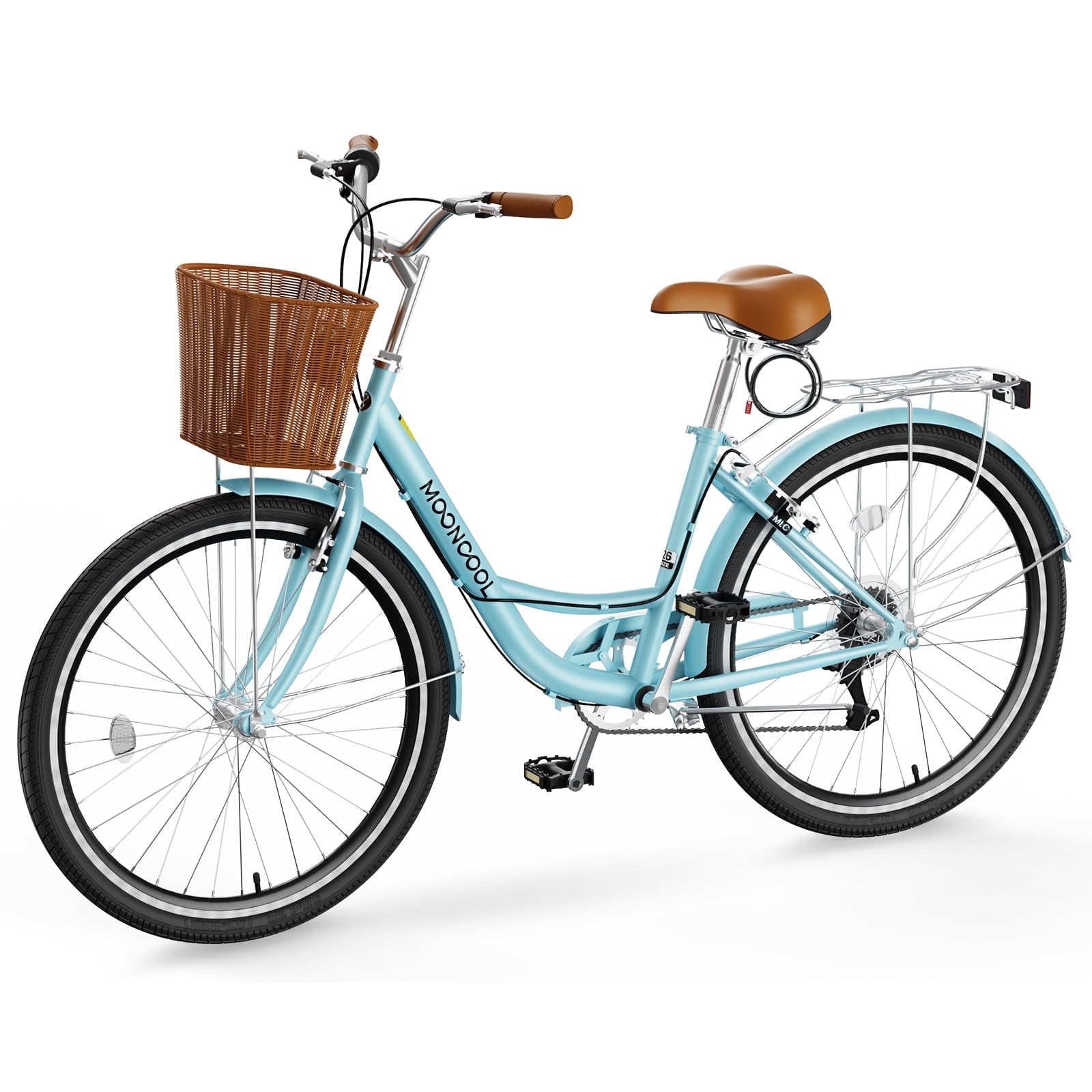 24'' Wheels Cruiser Bikes Bicycles for Adults, 7 Speed Bike with Basket ...