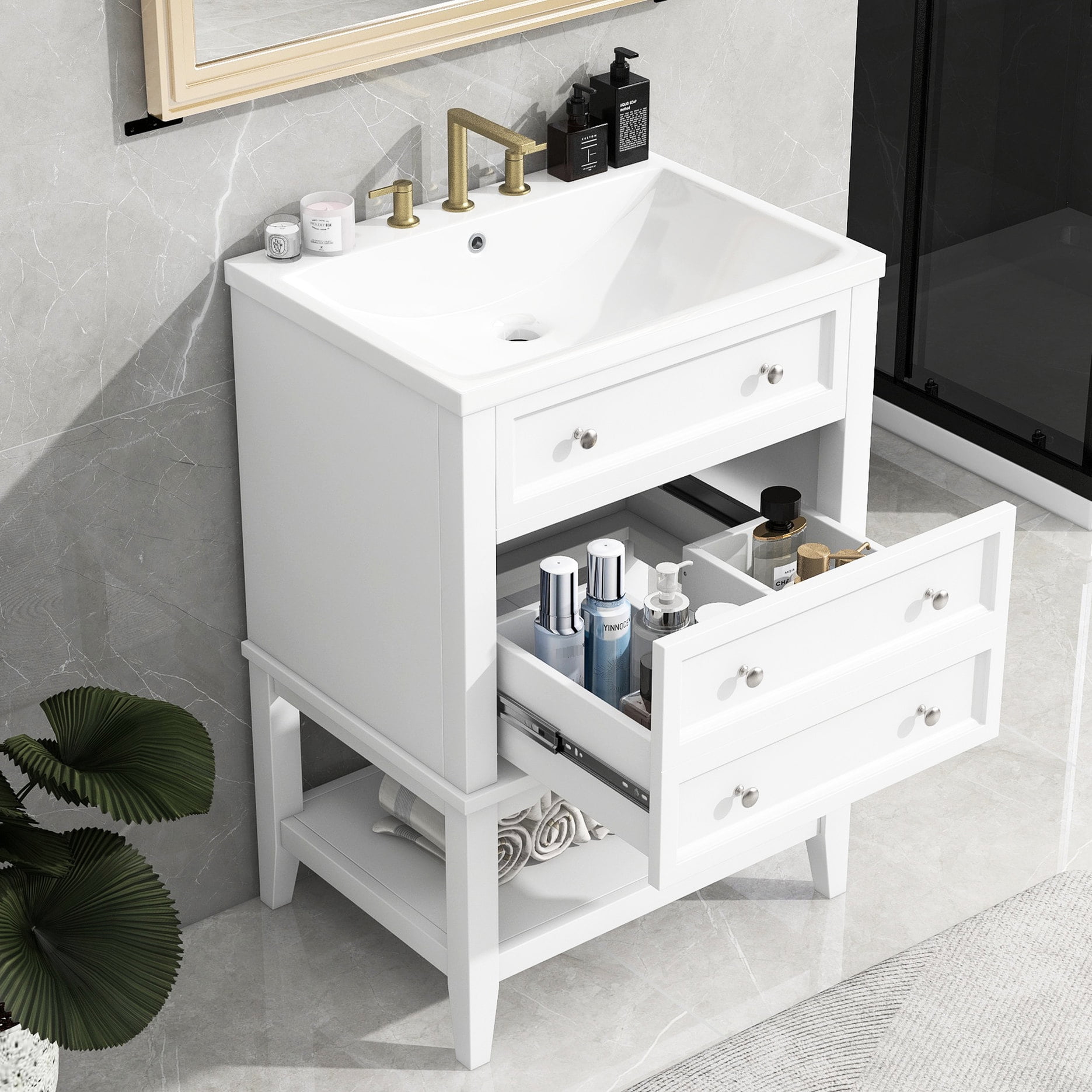 24" White Bathroom Vanity | Modern Style, Solid Wood Frame - Walmart.com