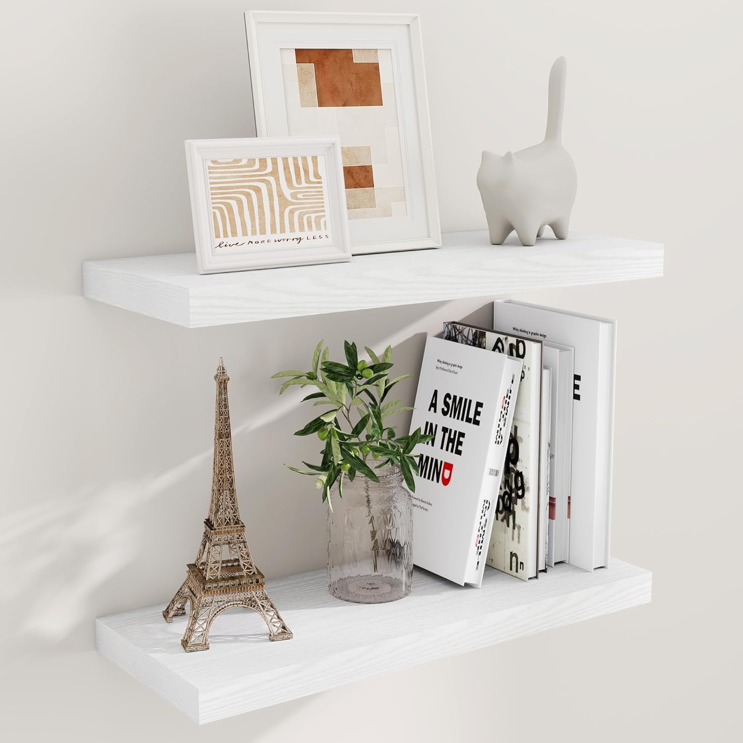 24" White Floating Shelves for Wall, 9 Inch Deep Wall Shelves, Deep ...