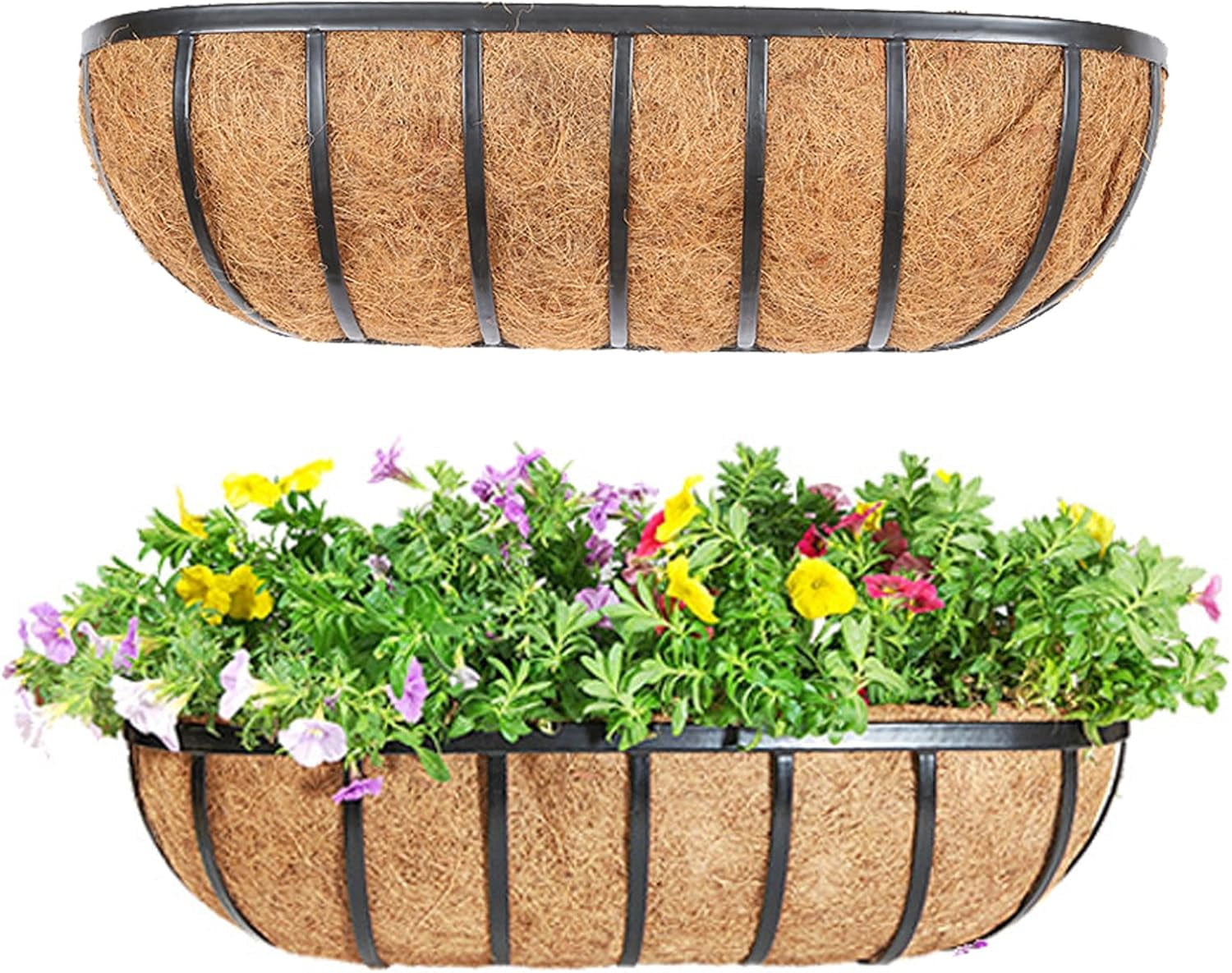 24“ Window Box Railing Planter with Coco Liner Metal Wall-Mounted ...